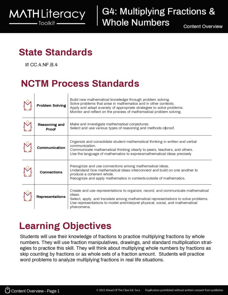 Multiplying Fractions and Whole Numbers Toolkit - ProActiveEdProActiveEd