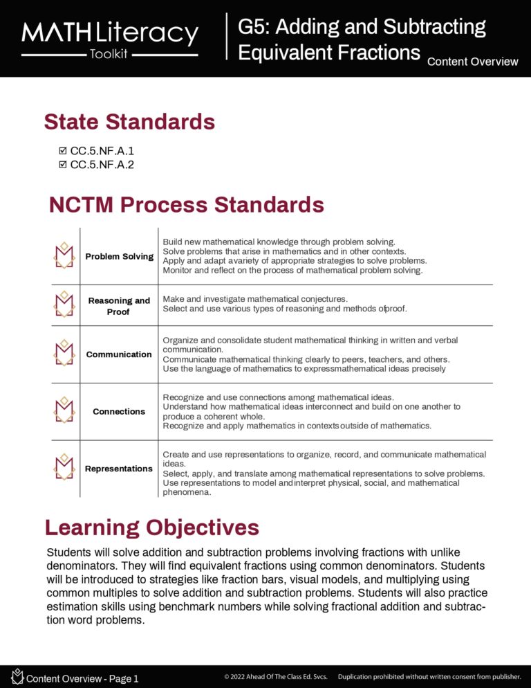 Adding and Subtracting Equivalent Fractions Toolkit ...