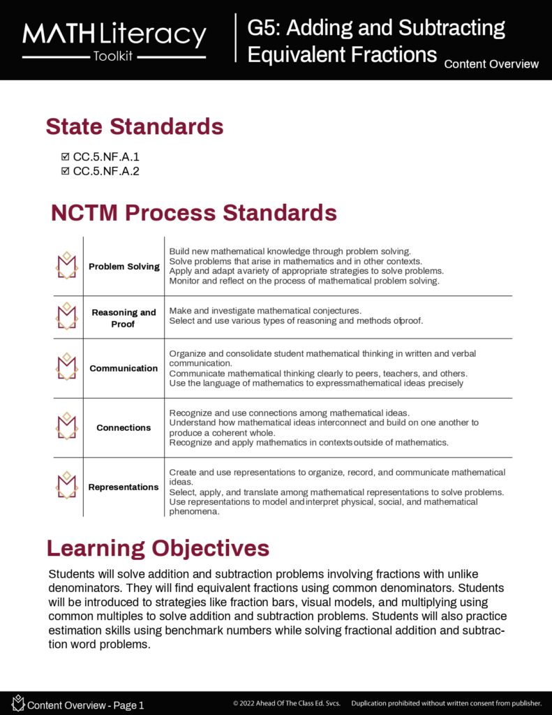 Adding and Subtracting Equivalent Fractions Toolkit - ProActiveEd