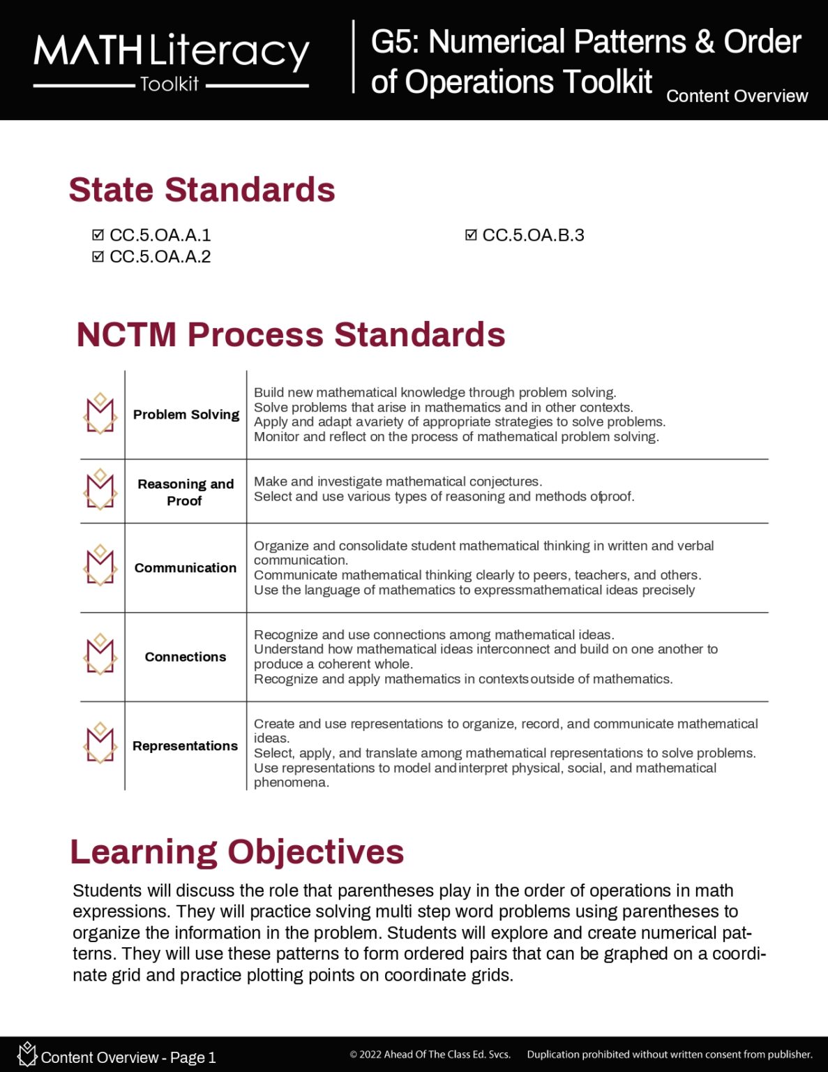 Numerical Patterns and Order of Operations Toolkit - ProActiveEd