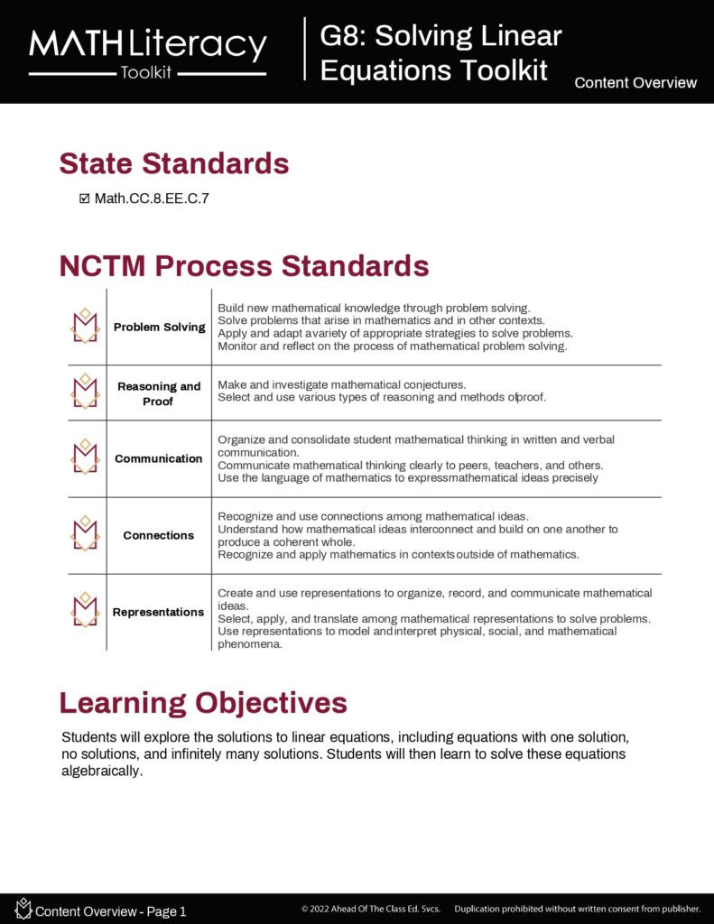 Solving Linear Equations Toolkit - ProActiveEd